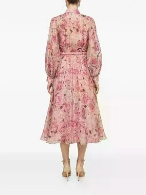 NISSA Floral-print Midi Shirt Dress With Belt - Pink