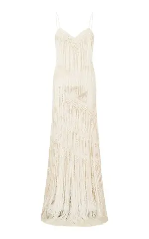 LoveShackFancy Delphi Fringed Maxi Dress