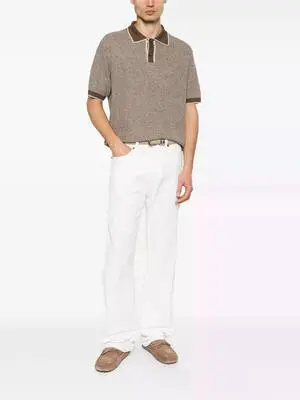 Canali Textured Polo Shirt - Brown
