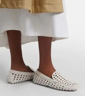 TOD'S Gommino Perforated Leather Loafers - White
