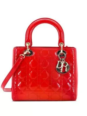 Dior Christian Dior Lady Dior Bag Cannage Quilt Patent Medium Satchel Red