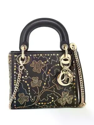 Dior Lady Mini Satchel Embroidered Chain Bag - Black