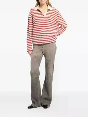 BARRIE Striped Cashmere Polo Shirt - Red