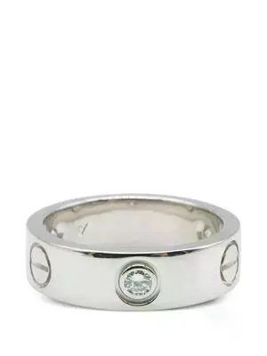 Cartier 18k White Gold Diamond Logo Engraved Love Ring - Silver