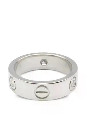 Cartier 18k White Gold Diamond Logo Engraved Love Ring