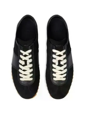 Sandro Sacha Low-top Leather And Suede Sneakers With Gold Embossed Detailing - Black