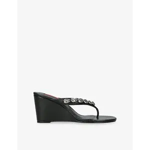 SIMONMILLER Shell Embellished Leather Wedge Sandals - Blk/other