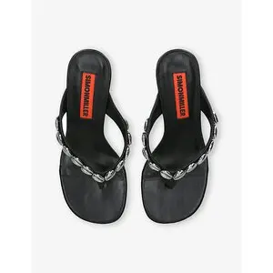 SIMONMILLER Shell Embellished Leather Wedge Sandals - Blk/other