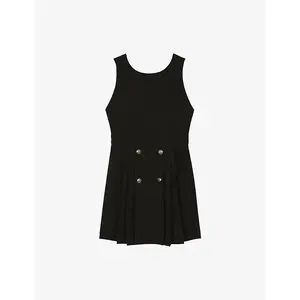 The Kooples Sleeveless Pleated Mini Dress With Cross-over Straps - Black