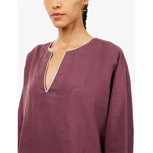 Second Summer Zahara Embroidery Linen Top
