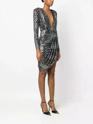 Philipp Plein Long Sleeve Plunge V-neck Dress