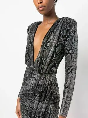 Philipp Plein Long Sleeve Plunge V-neck Dress