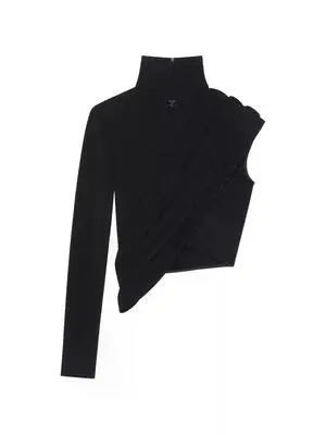 COURREGES Asymmetrical Sleeve Cropped Top - Black
