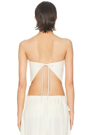 ST. AGNI Strapless Rouleau Tie Top