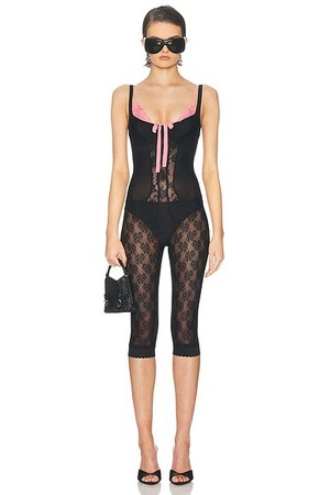 Attico Lace Overall Catsuit - Black