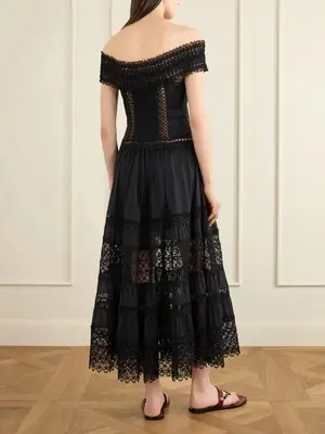 Charo Ruiz Ibiza Amaira Embroidered Lace-trimmed Cotton-blend Maxi Dress