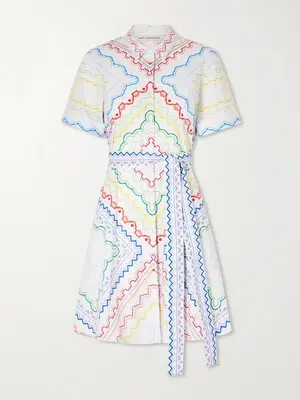 MARY KATRANTZOU Belted Printed Cotton-blend Midi Dress - Multi