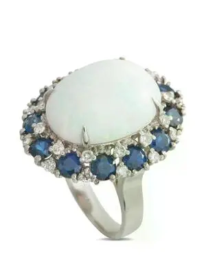 LB EXCLUSIVE 14k White Gold Opal And Sapphire Ring - Silver