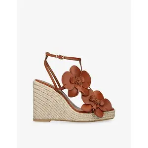 Zimmermann Leather Espadrille Wedges With Floral Embellishment - Brown/oth