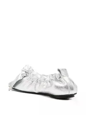 Toga Metallic Cracked Bow Ballet Flats - Silver