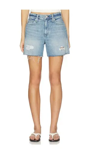 AMO Billie Mid Rise Distressed Denim Shorts - Blue