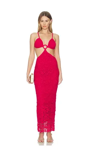 CAPITTANA Martina Rose Crochet Knit Dress - Red