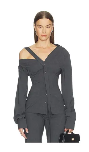 JADE CROPPER Asymmetrical Long Sleeve Top - Grey