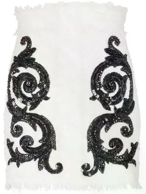 Balmain Embroidered Tweed Miniskirt - White