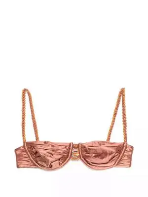 ISA BOULDER Ruched Weave Bikini Top - Brown