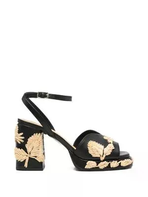 CastaÑer Vasillia Leather Platform Sandals With Raffia Detail - Black