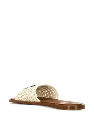 Miu Miu Crochet And Leather Slides - Neutrals