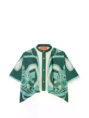La DoubleJ Cropped Foulard Shirt With Floral Print