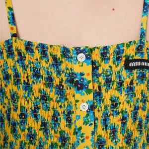 Miu Miu Flowers" Print Crêpe De Chine Mini Dress With Lace Trim - Multicolored