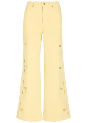 Good American Embroidered Wide-leg Denim Jeans
