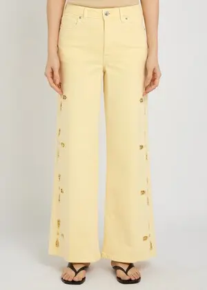 Good American Embroidered Wide-leg Denim Jeans