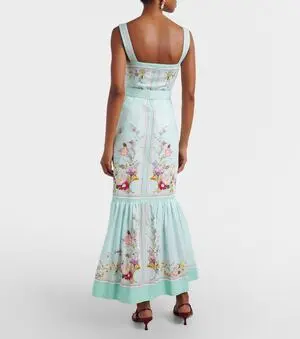 SELF-PORTRAIT Belted Floral Linen And Cotton Maxi Dress