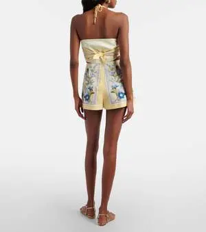 SELF-PORTRAIT Floral Linen And Cotton Shorts