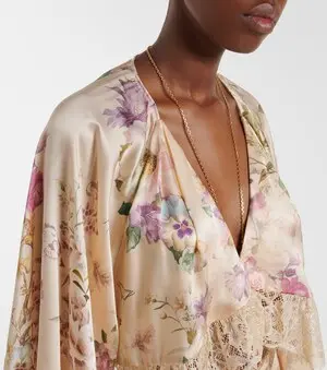 Camilla Lace-trimmed Floral Silk Crop Top