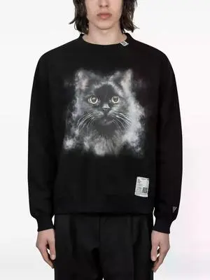 Mihara Yasuhiro Cat Graphic Crew Neck Sweatshirt - Black