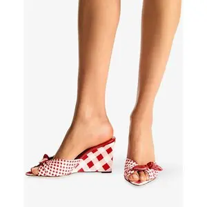 JIMMY CHOO Livi 85 Wedge Gingham Woven Heels