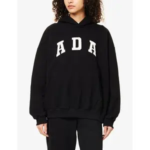 ADANOLA Oversized Fit Logo Embroidered Cotton Hoodie