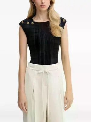 Guess Sleeveless Button-embellished Ribbed Top - Blue