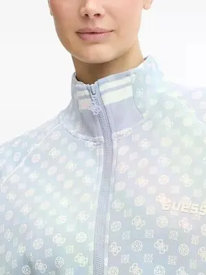 Guess Zip-up Sweatshirt With All-over Logo Print - Blue