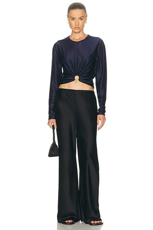Rabanne Draped Long Sleeve Top With Ring Embellishment