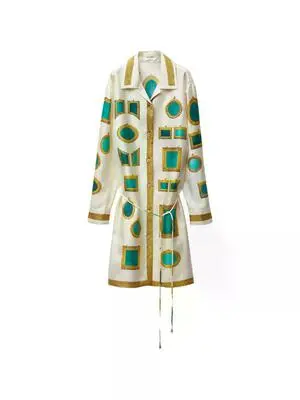 Versace Long-sleeved Silk Twill Shirt Dress With 'the Gallery' Print