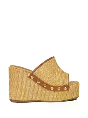 Schutz Woven Raffia Wedge Sandals With Stud Detailing - Neutrals
