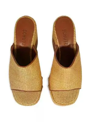 Schutz Woven Raffia Wedge Sandals With Stud Detailing