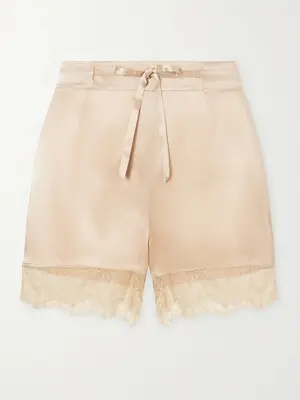 Carine Gilson Lace-trimmed Silk-satin Shorts - Neutrals
