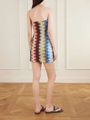 Missoni Strapless Striped Crochet-knit Mini Dress - Black