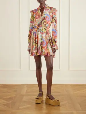 Etro Ruffled Paisley-print Chiffon Mini Dress - Multi